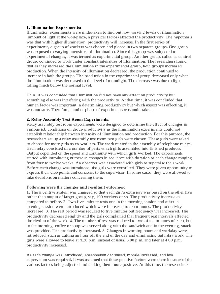 Hawthorne Experiments | PDF