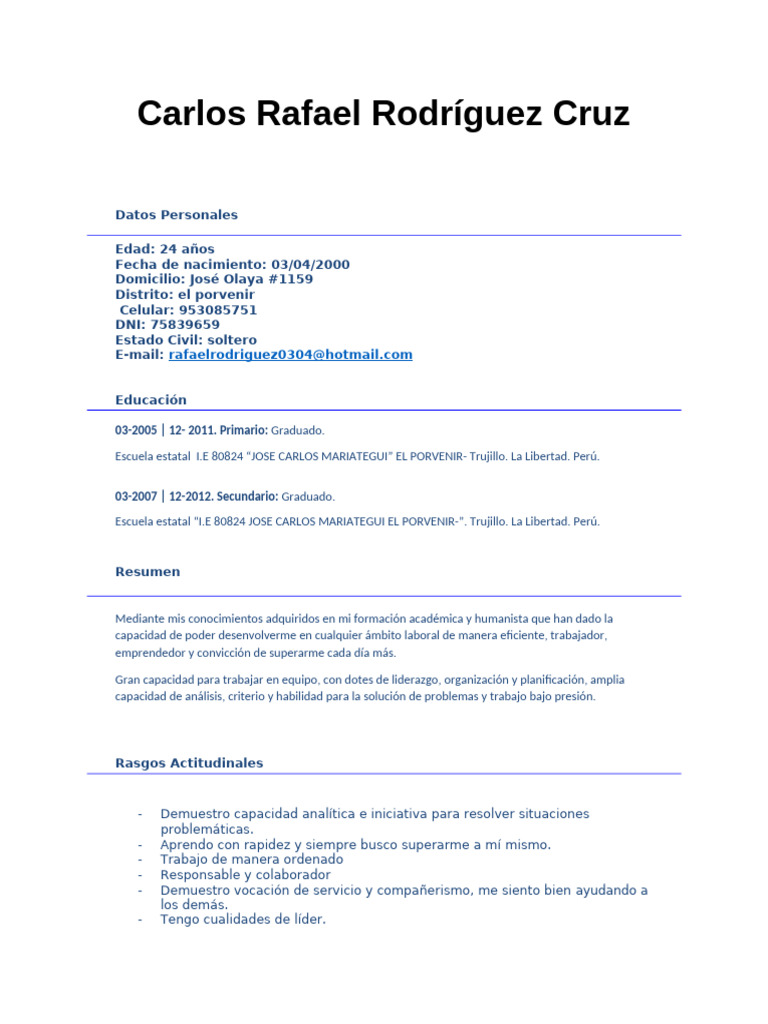 CV Carlos Rafel Rodríguez Cruz 23 | PDF | Business | Perú