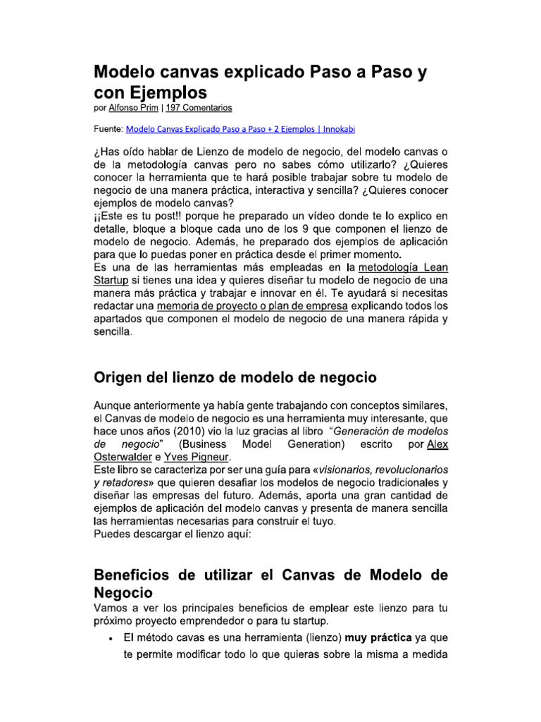 Modelo Canvas Explicado Paso A Paso | PDF
