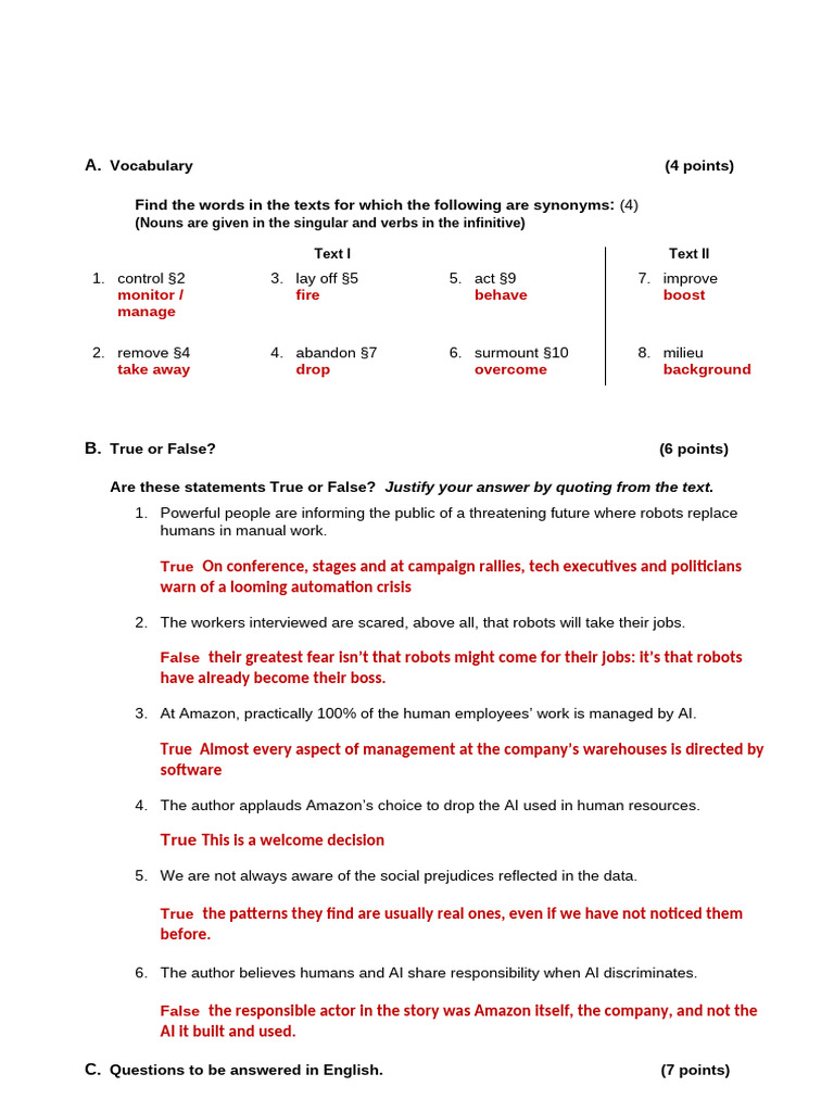 Key How Hard Will The Robots Make Us Work... Answer Key | PDF