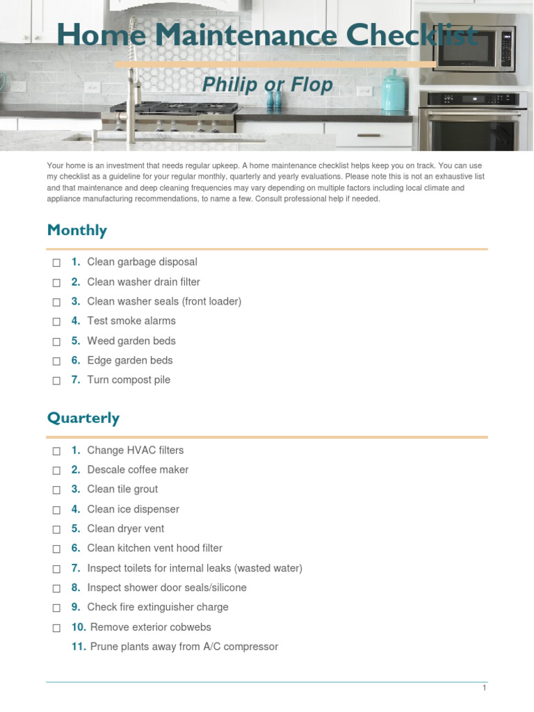 Home Maintenance Checklist Pdf Pdf