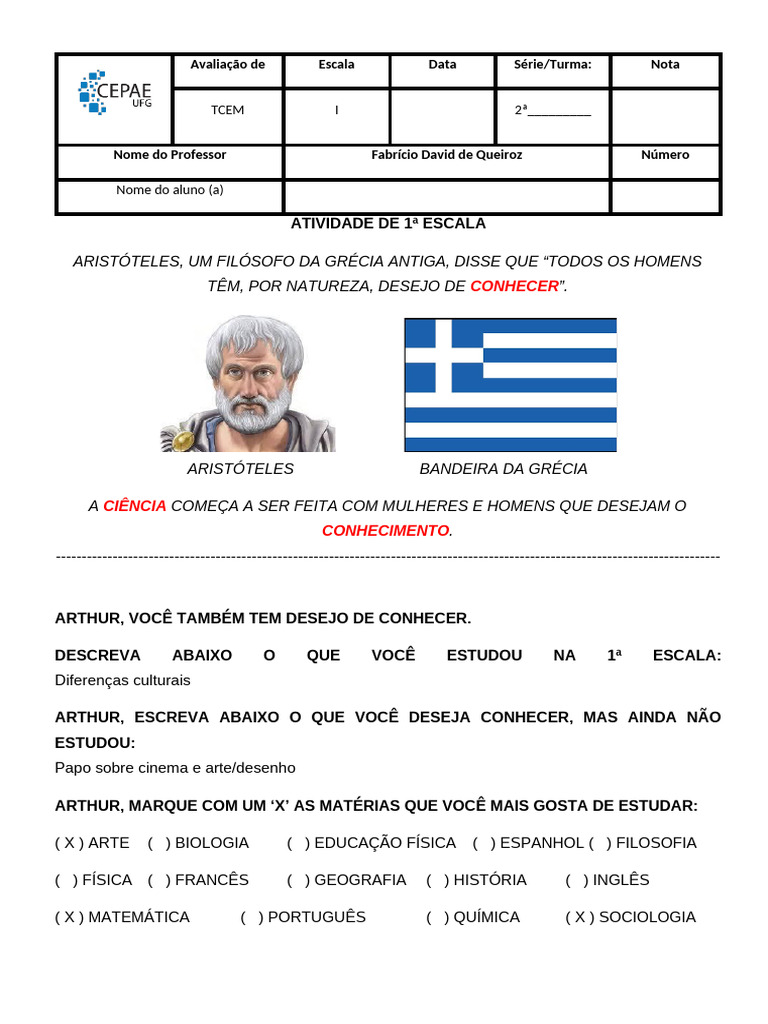 Avaliação 1 Escala TCEM - Arthur Gaspar | PDF