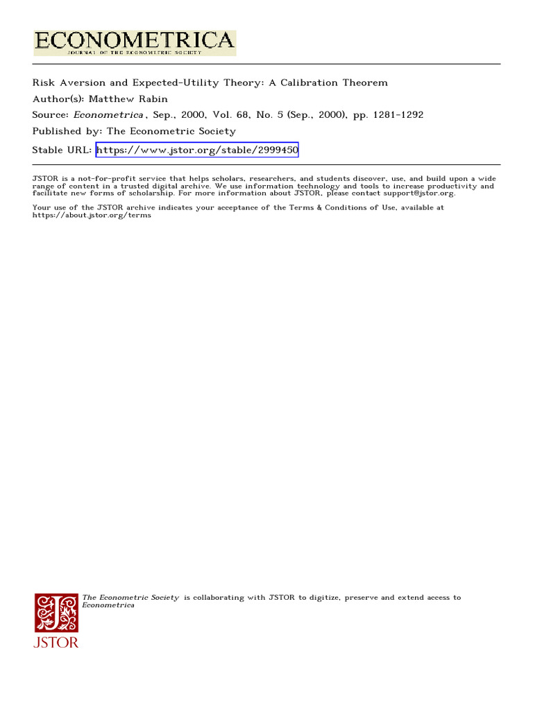 Rabin, M. (2000) - Risk Aversion and Expected-Utility Theory A ...