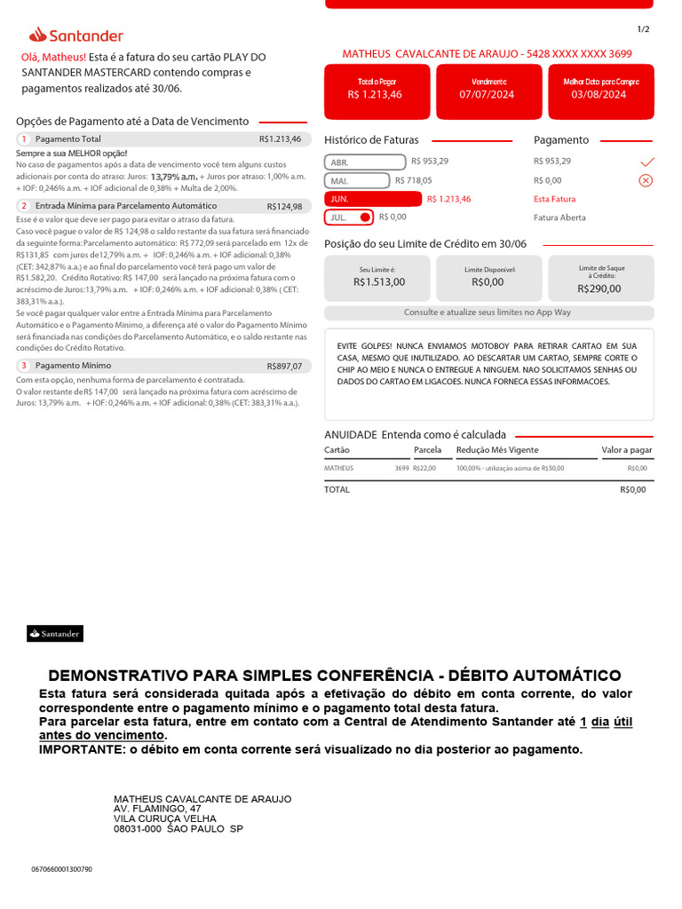 Fatura Santander | PDF