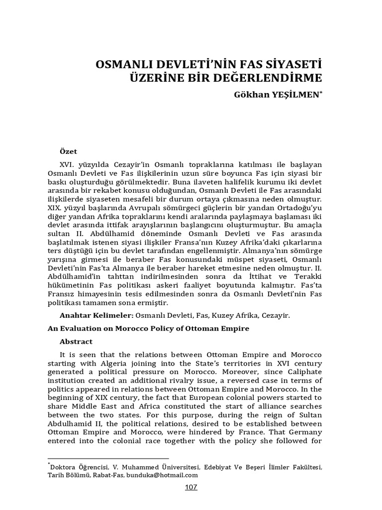 Osmanl - Devleti - Nin Fas Siyaseti - Zerine Bir de - Erlendirme ...