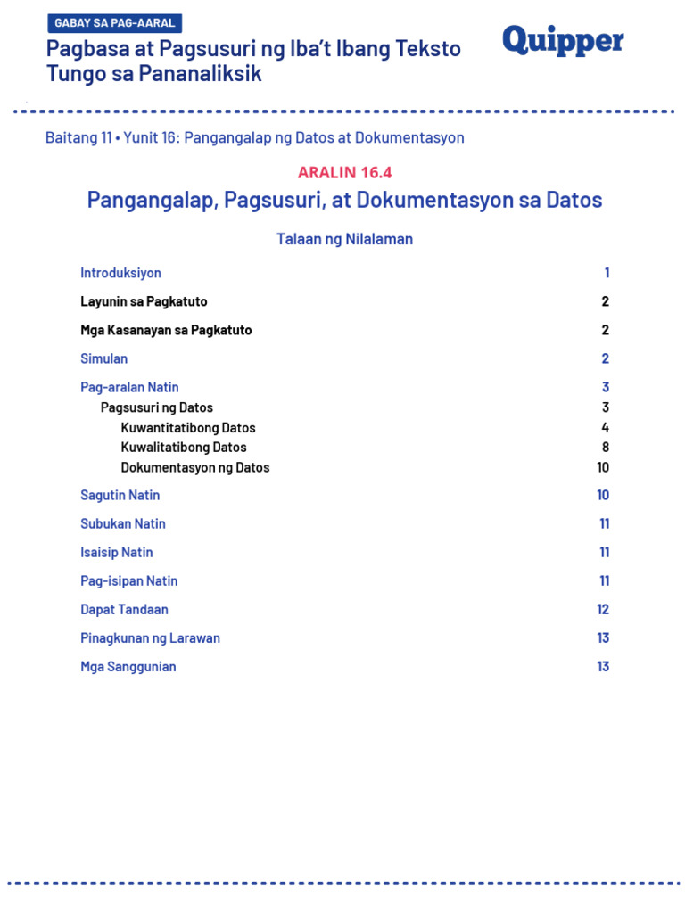 Pagsusuri at Dokumentasyon ng Datos | PDF | Statistics | Methodology