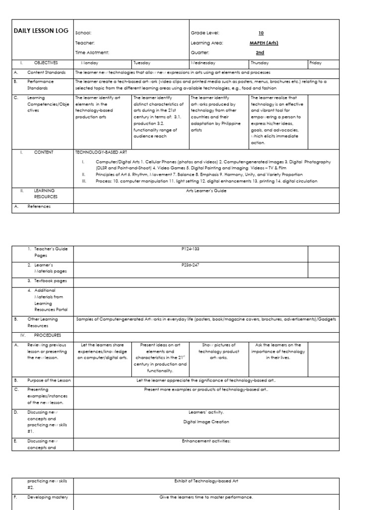 Mapeh 10 Arts 2nd Grading 1 | PDF | Learning | Cognition