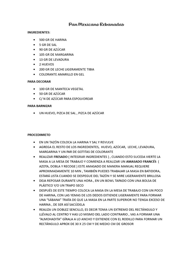 Receta de Pan Mexicano Rebanadas | PDF