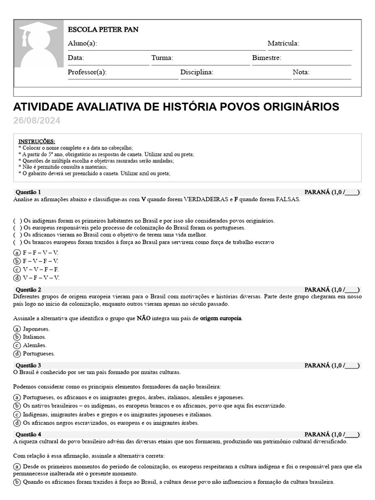 Prova História 4 | PDF