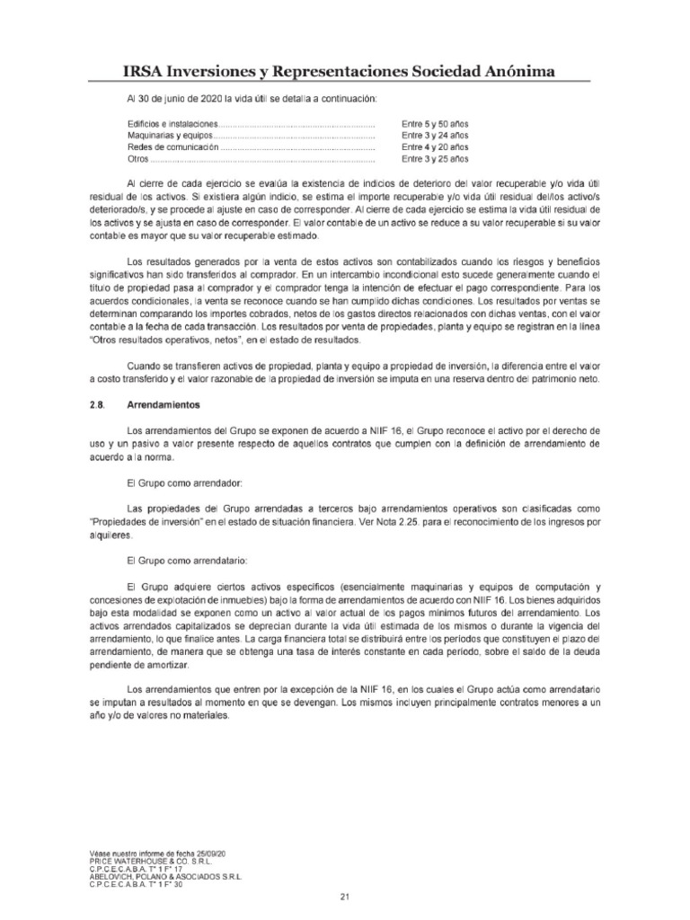 IRSA CONSOLIDADO 30.06.20 Sin Informes 24 | PDF
