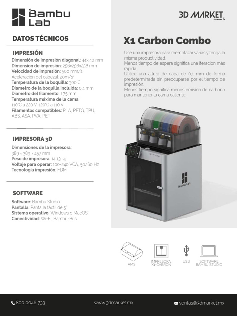 Ficha-tecnica-X1-Carbon-Combo-Bambu-Lab | PDF