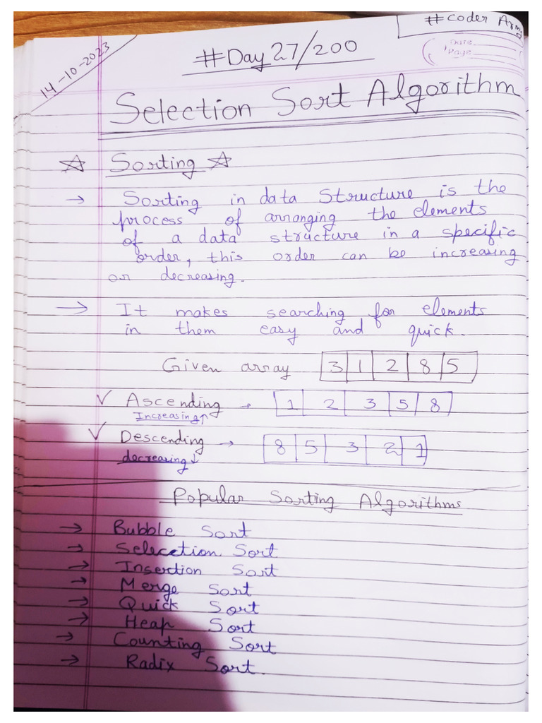 Selection Sort Bubble Sort Algorithms Notes Day 27 | PDF