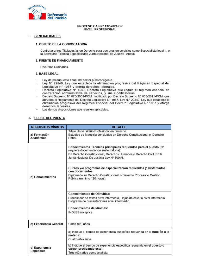 Convocatoria Cas 132 2024 DP | PDF