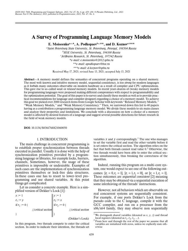 A Survey of Programming Language Memory Models | PDF
