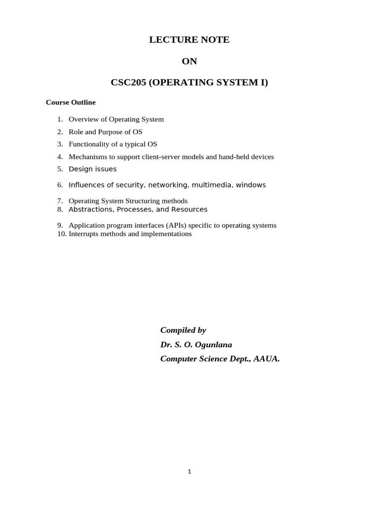 CSC205 Operating System I | PDF
