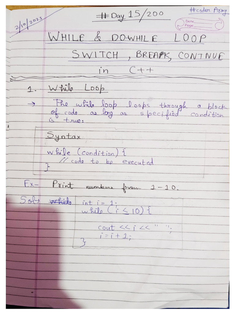 While Do-While Break-Continue Switch Notes+HOMEWORK Day 15 | PDF