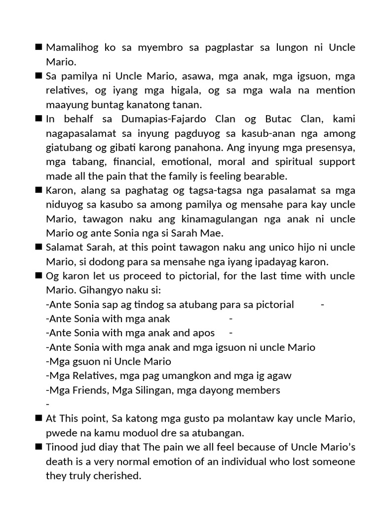 Sa Pamilya Ni Uncle Mario | PDF