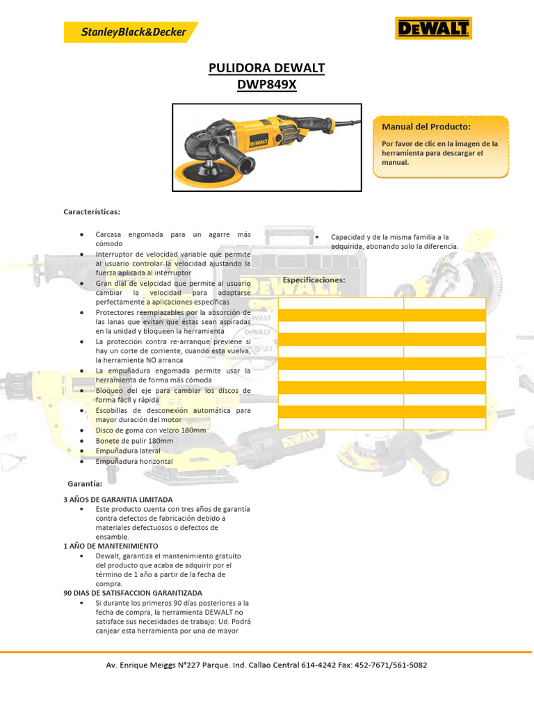 Ficha Tecnica Dewalt - DWP849X | PDF
