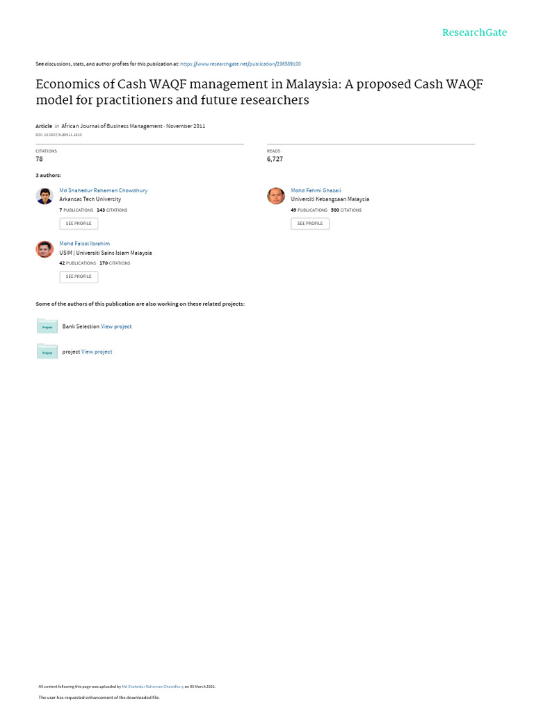 Economics of Cash WAQF Management in Mal | PDF