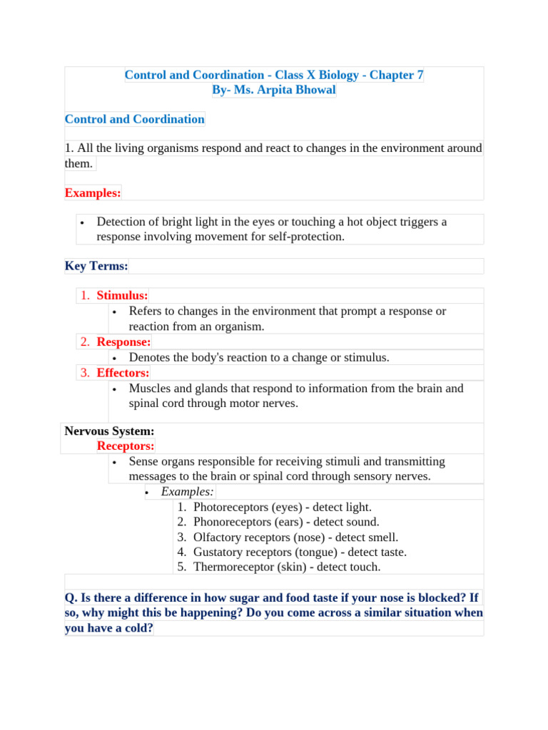 5.control and Coordination Notes | PDF