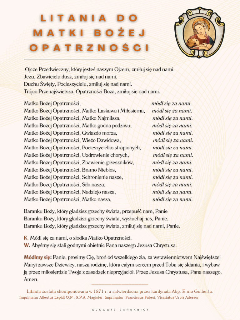 Litania Do Matki Bożej Opatrzności | PDF