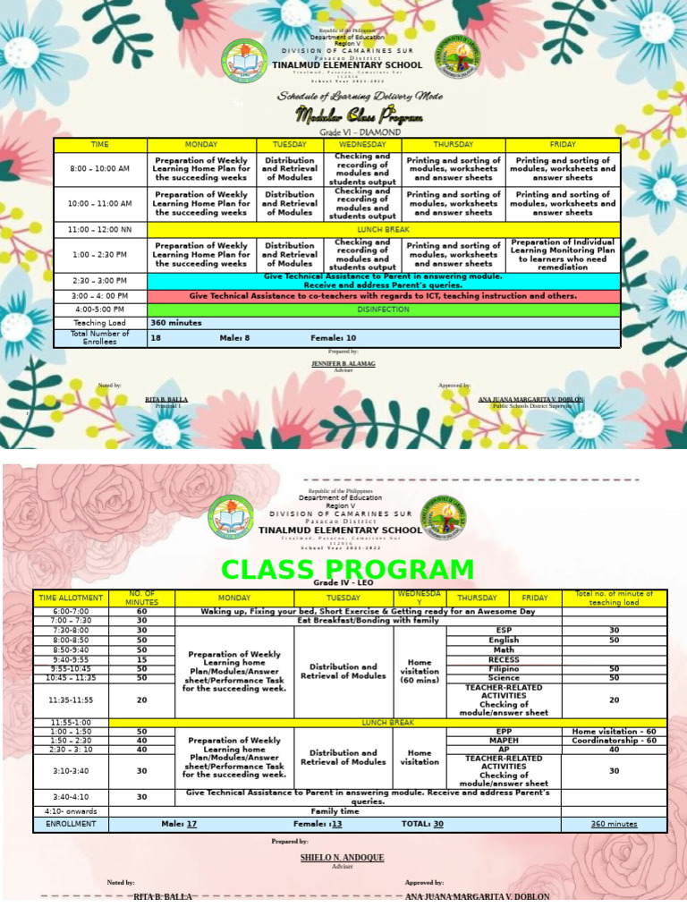 Grade 4 and 6 Class Program 2021 2022 | PDF
