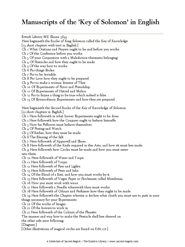 Manuscripts of The Key of Solomon in English | PDF