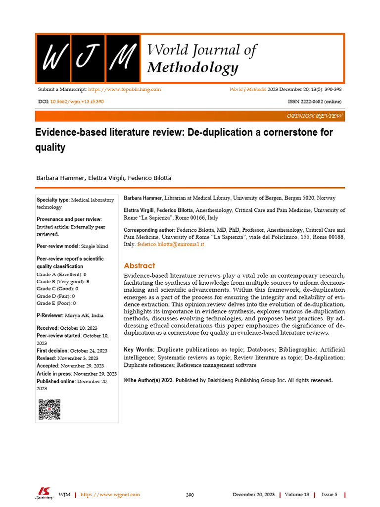Evidence-Based Literature Review De-Duplication A | PDF