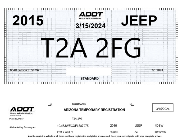 Temp License Plate Temp Registration | PDF