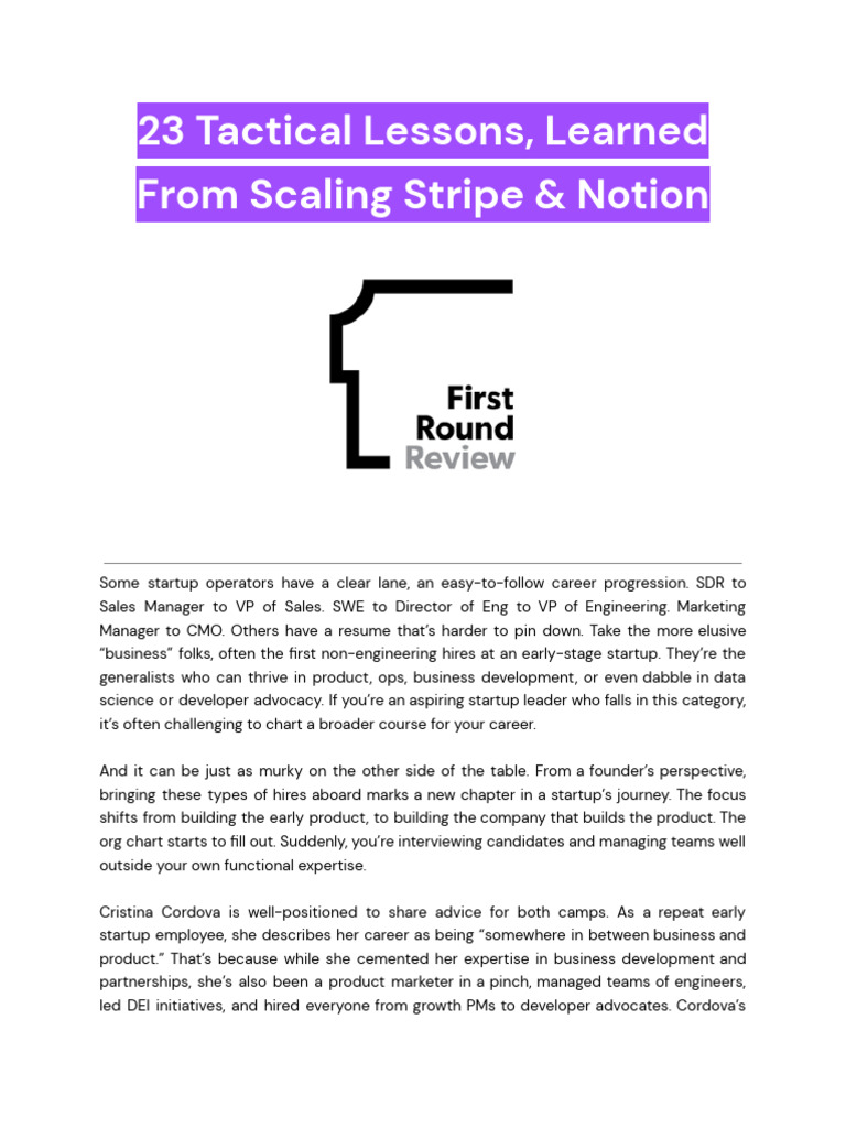 23 Tactical Lessons, Learned From Scaling Stripe & Notion | PDF