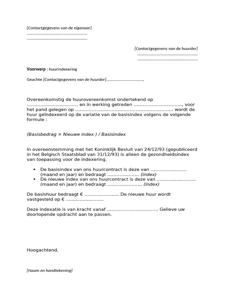 Voorbeeldbrief Huurindexering Voor 2022 | PDF