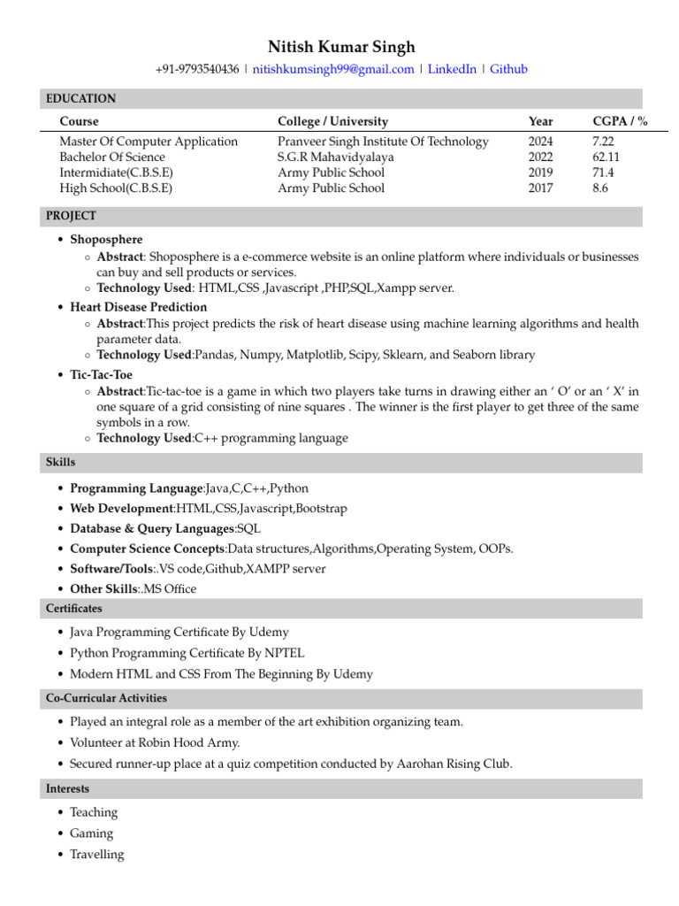 NSUT TNP Resume | PDF