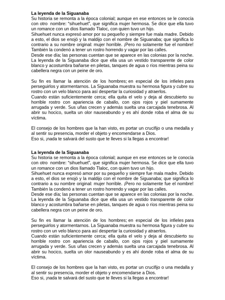 La Leyenda de La Siguanaba | PDF