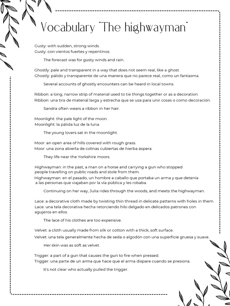 Vocabulary The Highwayman - 20240903 - 193656 - 0000 | PDF