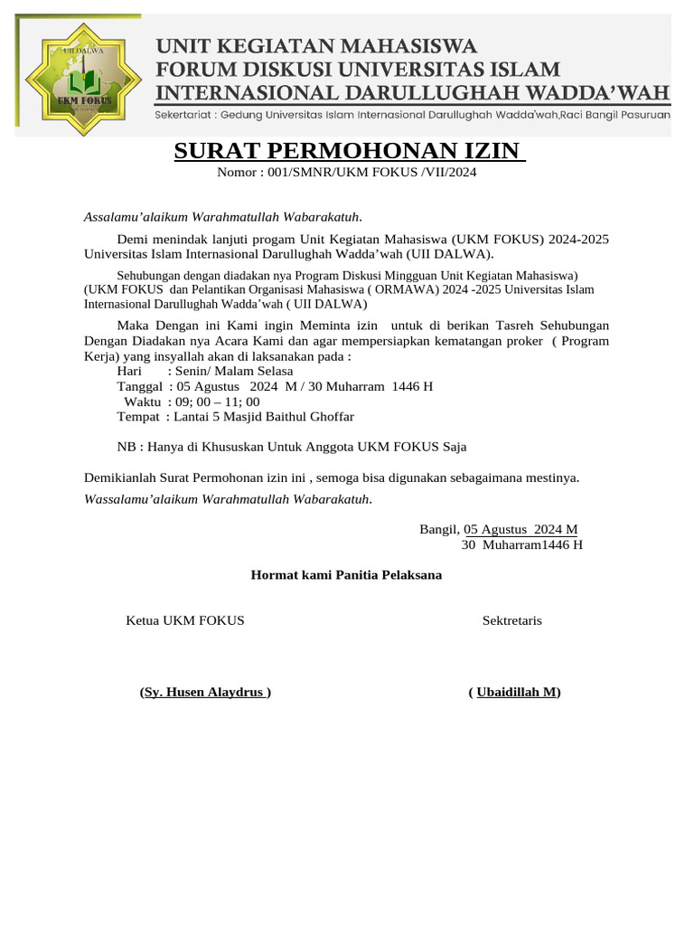 Surat Permohonan Izin | PDF