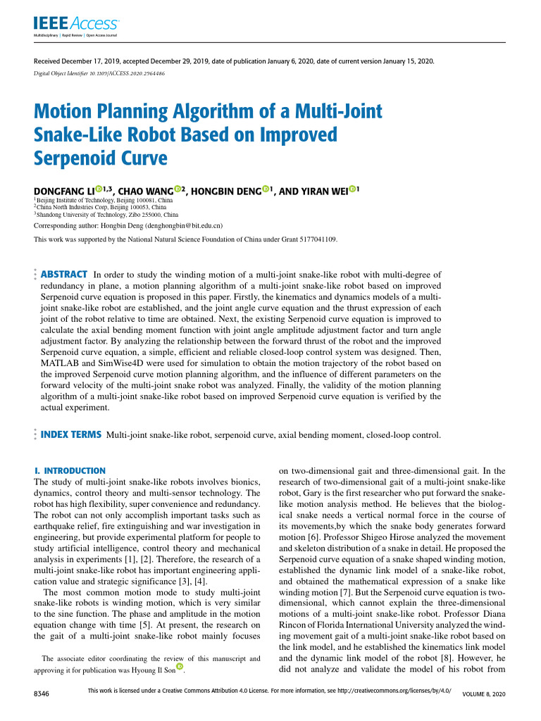 Motion Planning Algorithm of A Multi Joint Snake Like Robot Based On ...