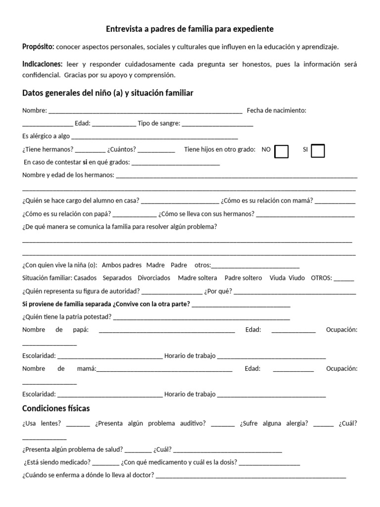 Entrevista a Padres de Familia Para Expediente de Su Hijo-2 | PDF