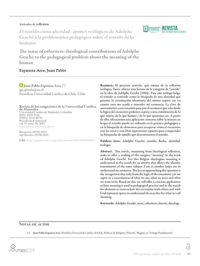 El Sentido Como Alteridad: Aportes Teológicos de Adolphe Gesché A La ...