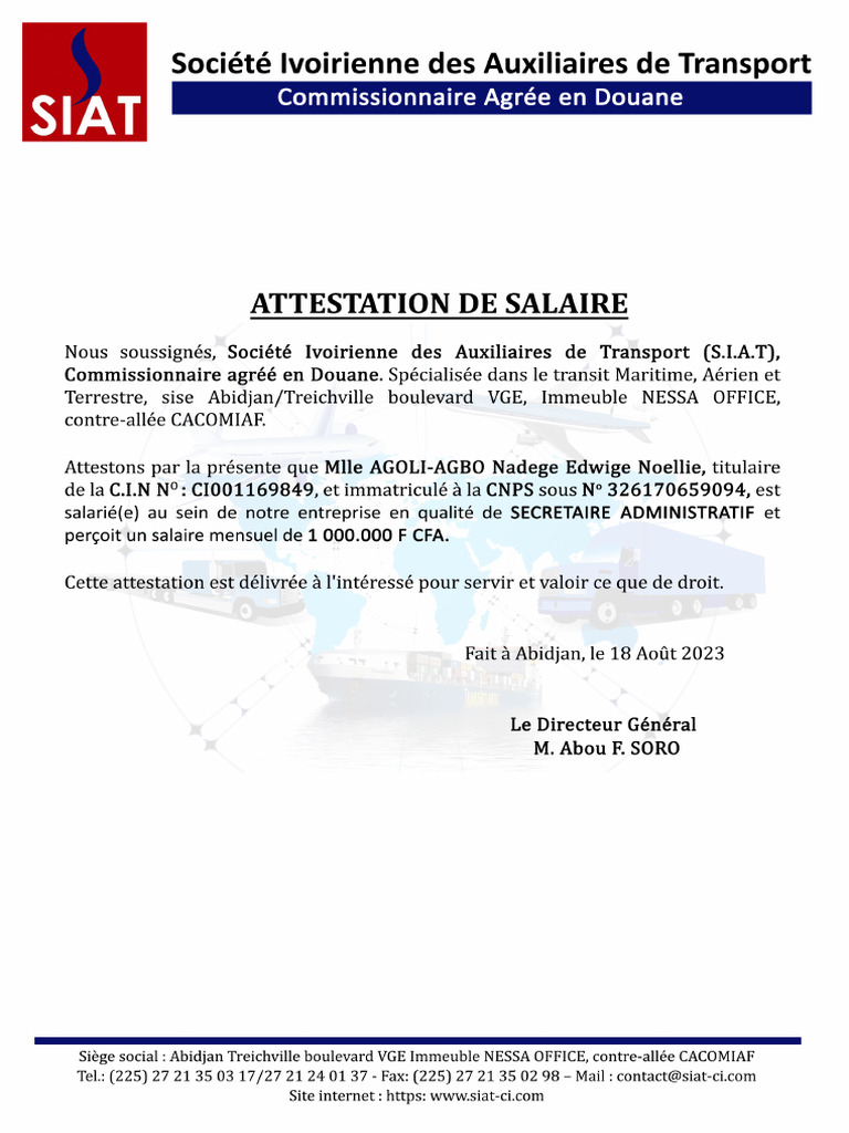Attestation de Salaire | PDF