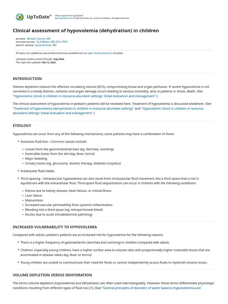 Clinical Assessment of Hypovolemia (Dehydration) in Children - UpToDate ...