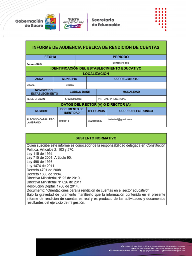 Anual Formato Rendición de Cuentas Publicas - Semestre Dos | PDF