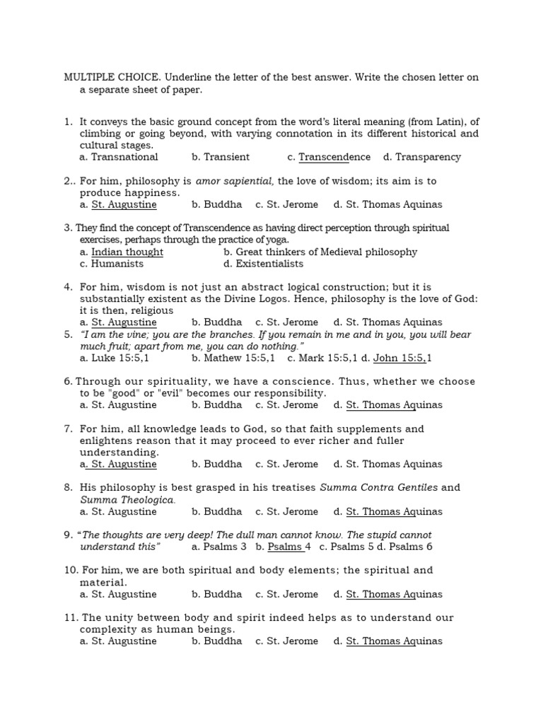 ANSWER KEY Q1 M6 PRE TEST | PDF | Thomas Aquinas | Philosophy