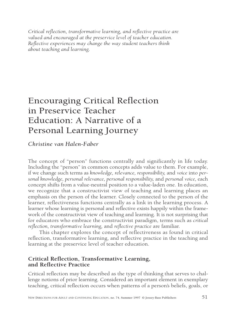 Encouraging Reflection in Preservice Teacher Education by Narratives ...