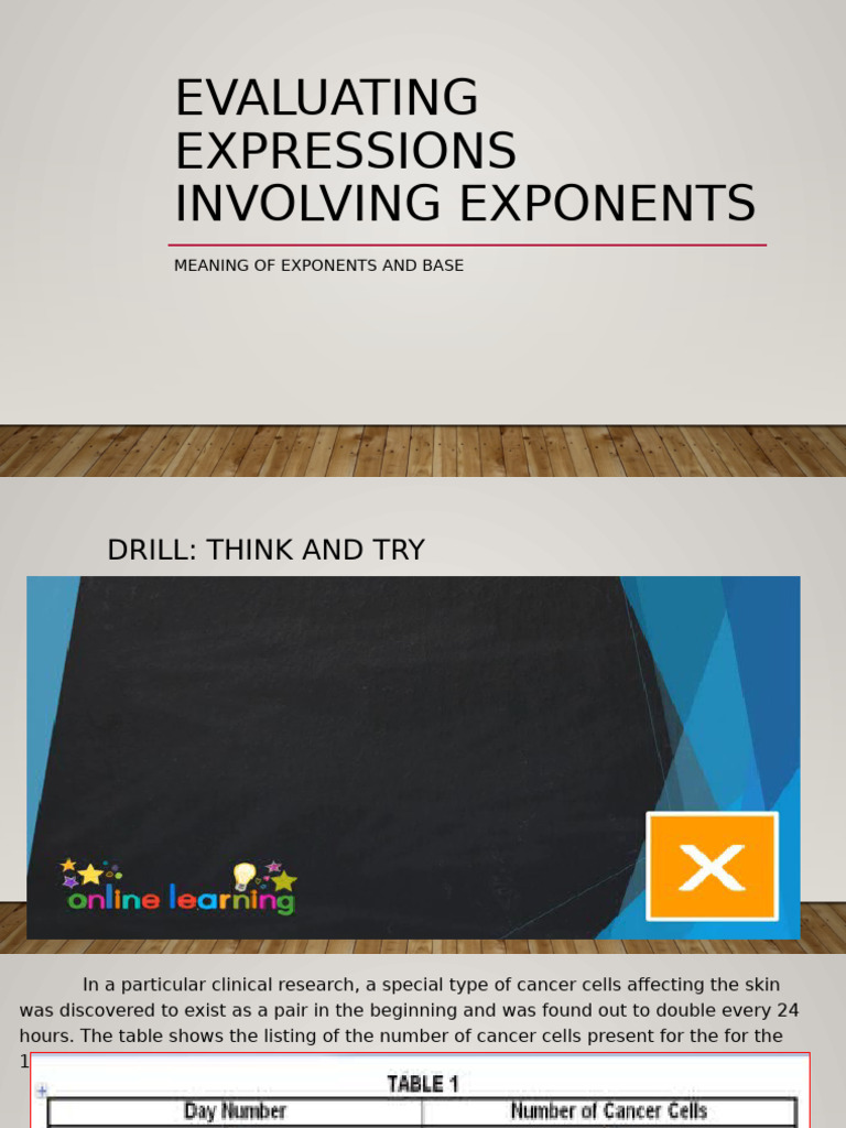 Evaluating expressions involving exponents | PDF