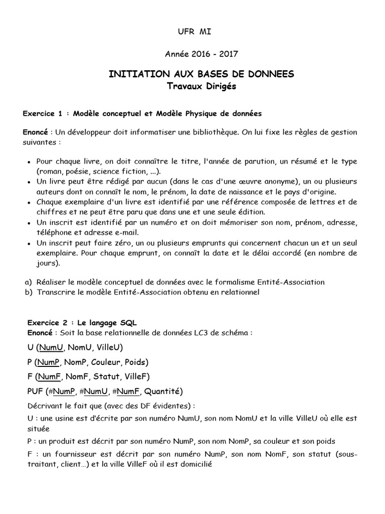 TD - Initiation BD - L3 | PDF