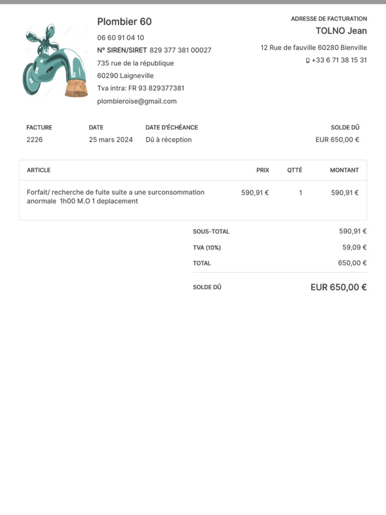 Plombier 60 Plombier 60: Ttolno Jean OLNO Jean | PDF