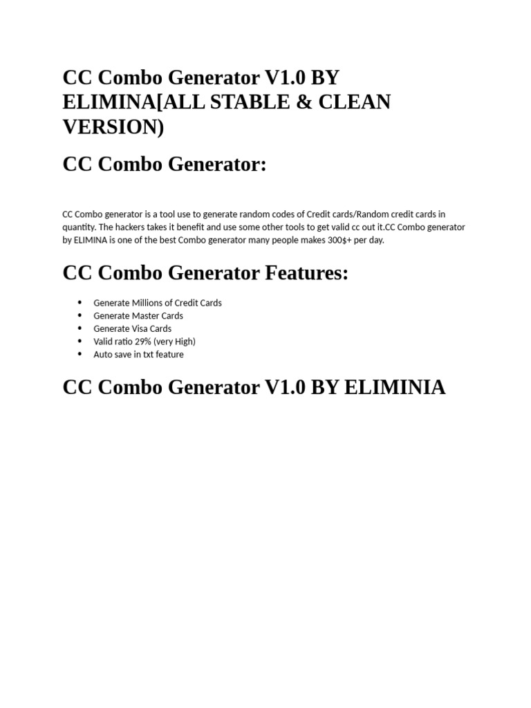 CC Combo Generator V1.0 BY ELIMINA (ALL STABLE & CLEAN VERSION) 11111 | PDF