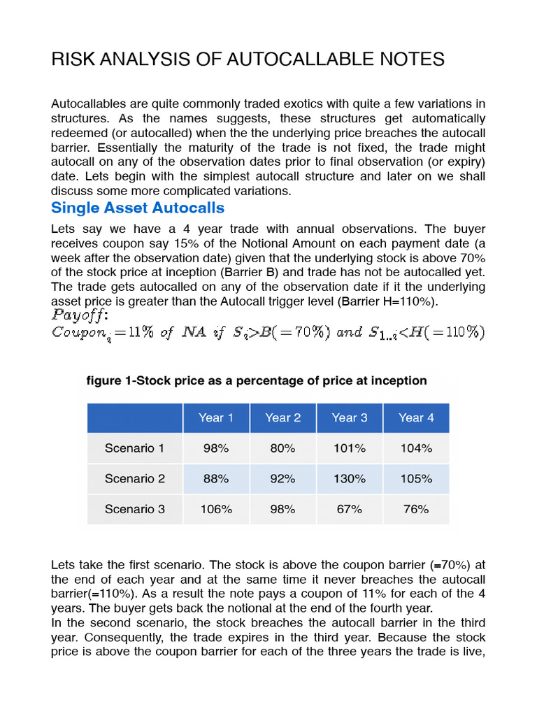 RISK ANALYSIS OF AUTOCALLABLE NOTES | PDF