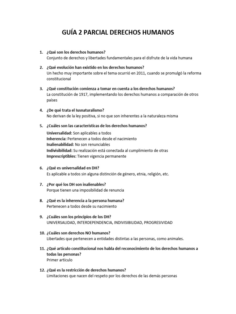 GUÍA 2 PARCIAL DERECHOS HUMANOS | PDF