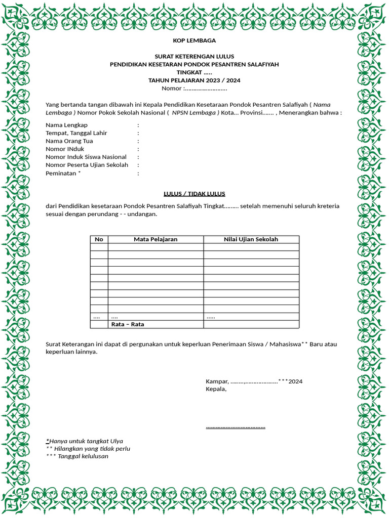 Contoh Format SKL | PDF